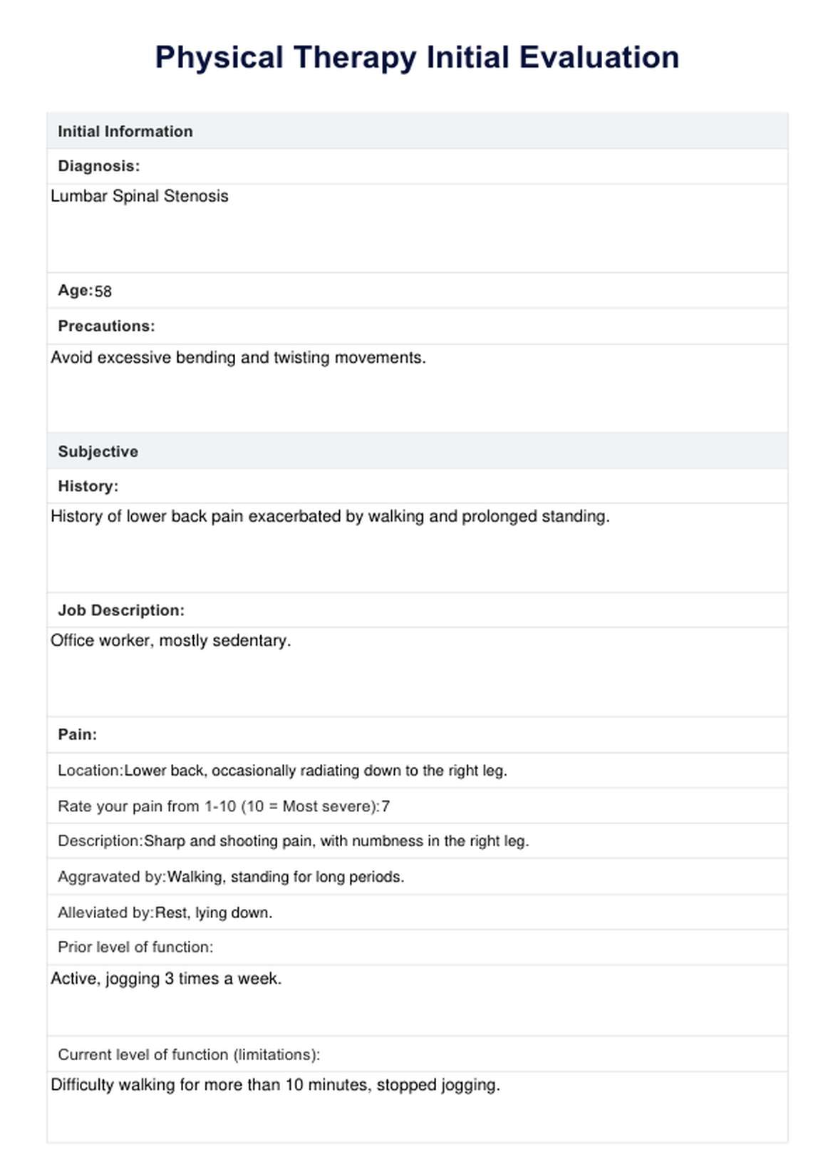 Physical Therapy Initial Evaluation Template