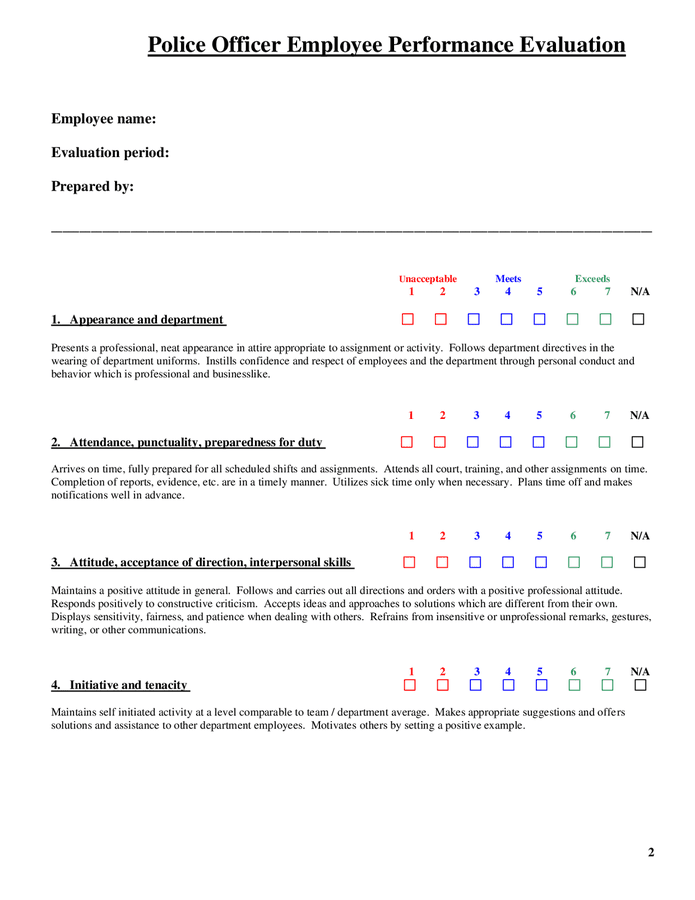 Police Officer Performance Evaluation Template