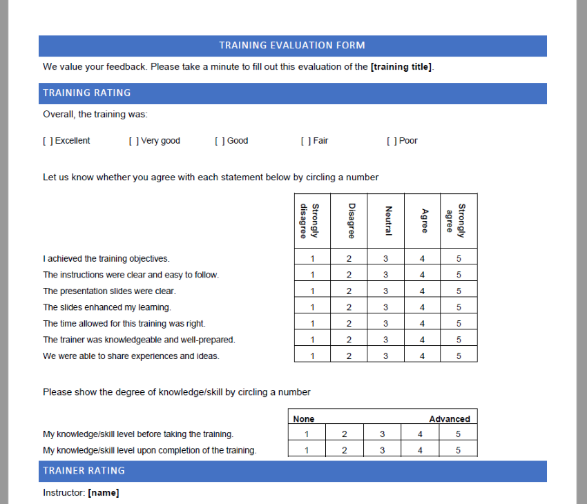 Post Training Evaluation Template