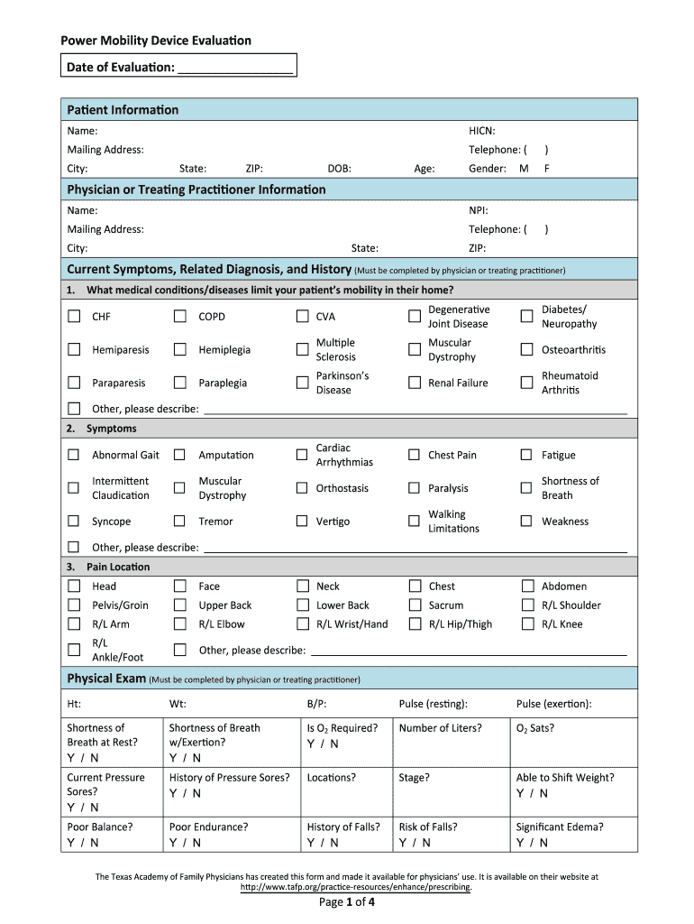 Power Wheelchair Evaluation Template