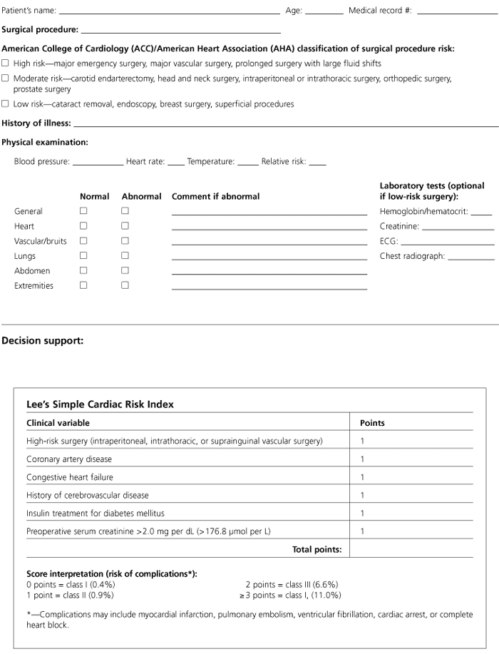 Pre Op Evaluation Template