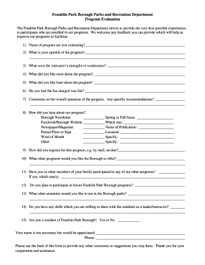 Recreation Program Evaluation Template