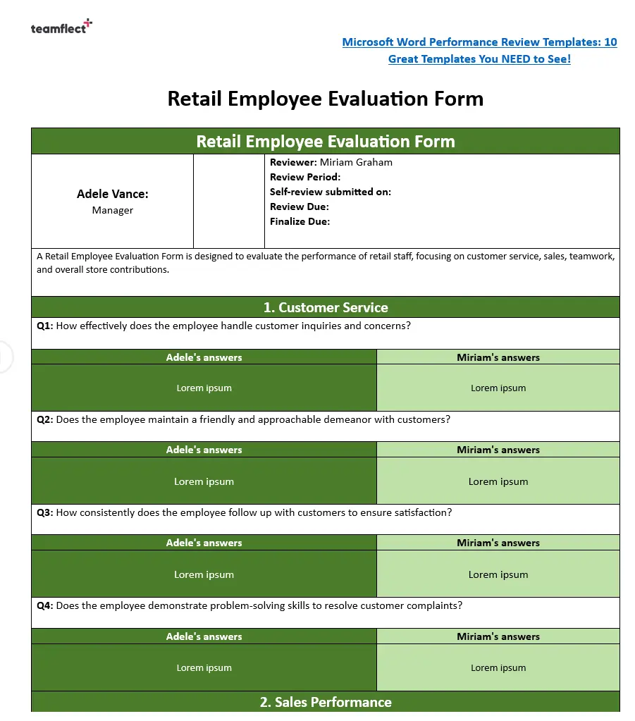 Retail Store Evaluation Template