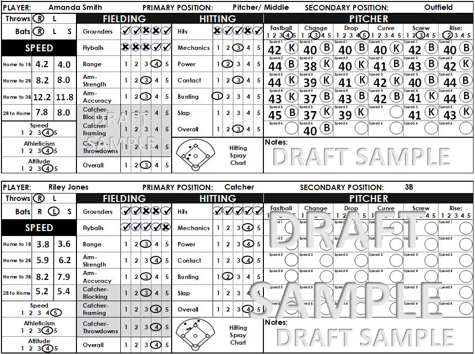 Softball Player Evaluation Template