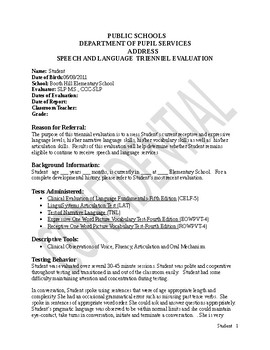 Speech Language Evaluation Template