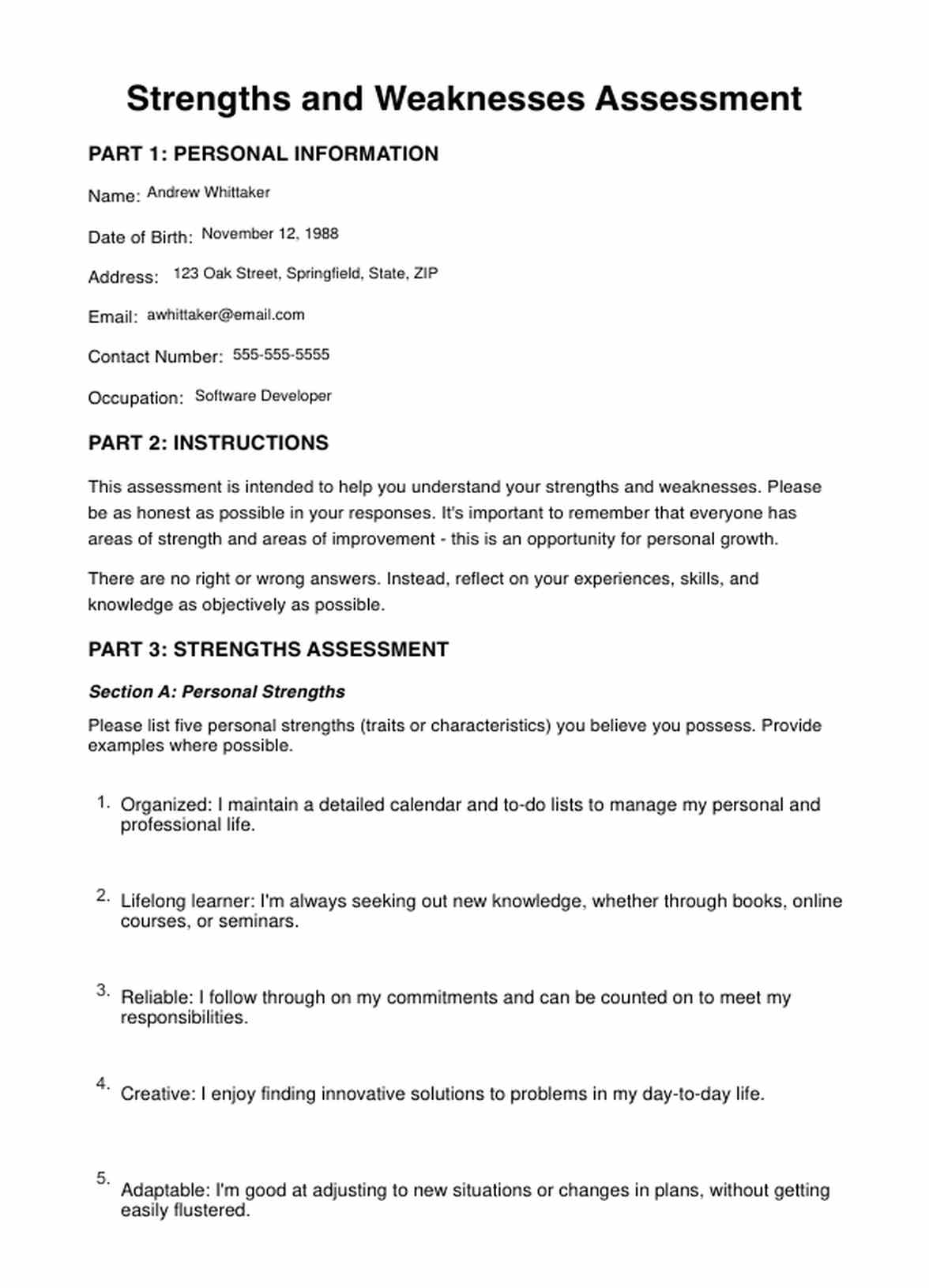 Strengths and Weaknesses Evaluation Template