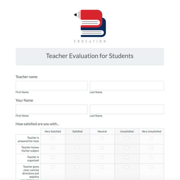 Student Teacher Evaluation Template