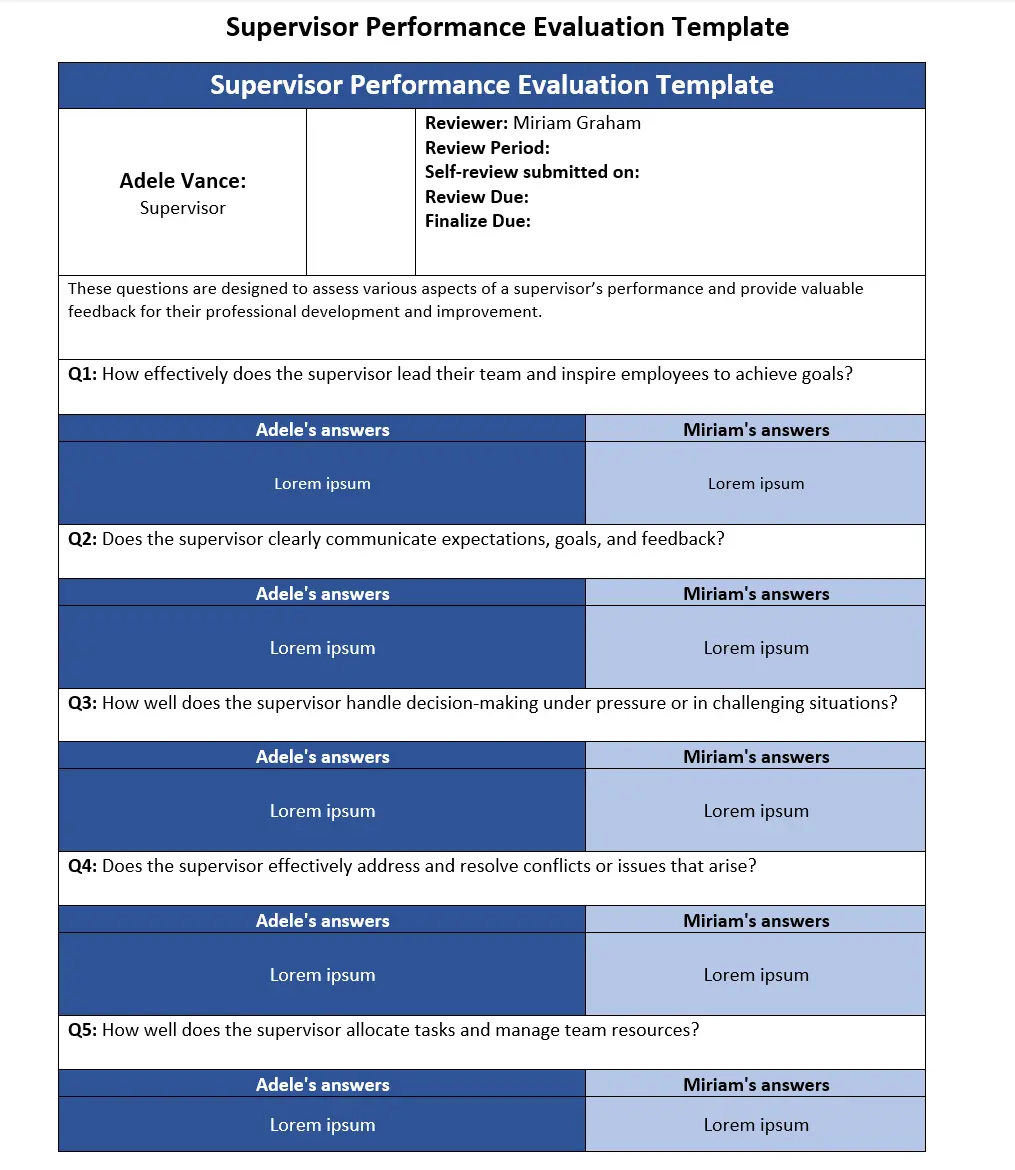 Supervisor Performance Evaluation Template