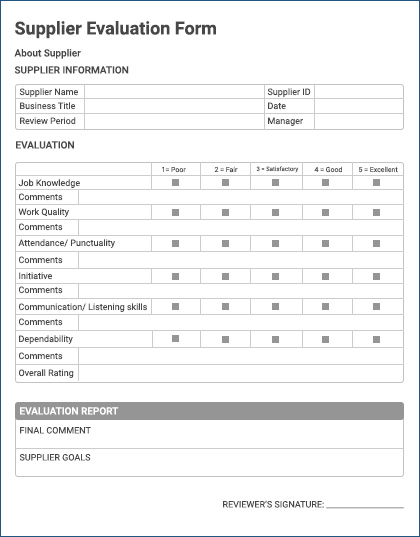 Supplier Performance Evaluation Template