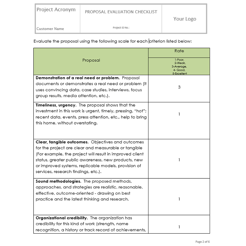 Technical Proposal Evaluation Template