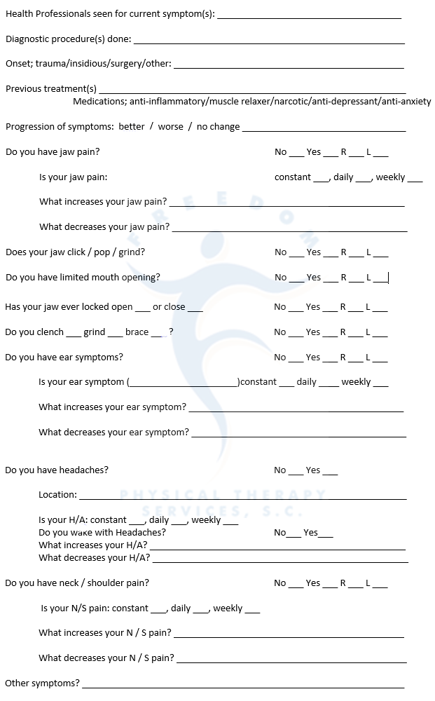 TMJ Physical Therapy Evaluation Template