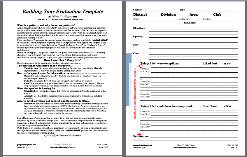 Toastmasters Speech Evaluation Template