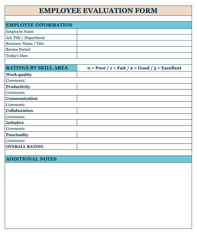 Weekly Employee Evaluation Template