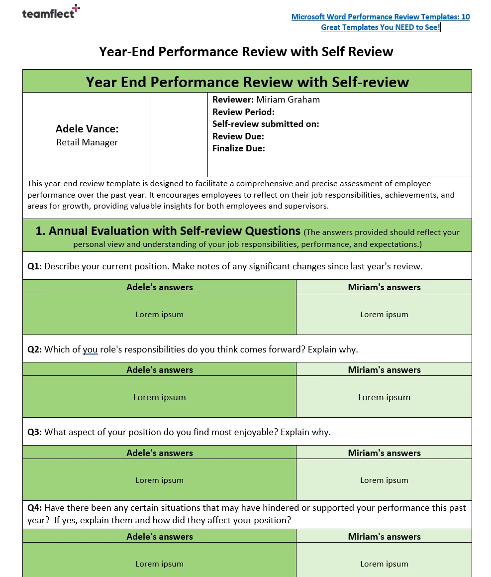 Year End Evaluation Template
