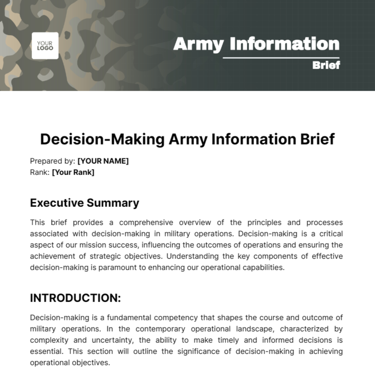 Army Mission Brief Template