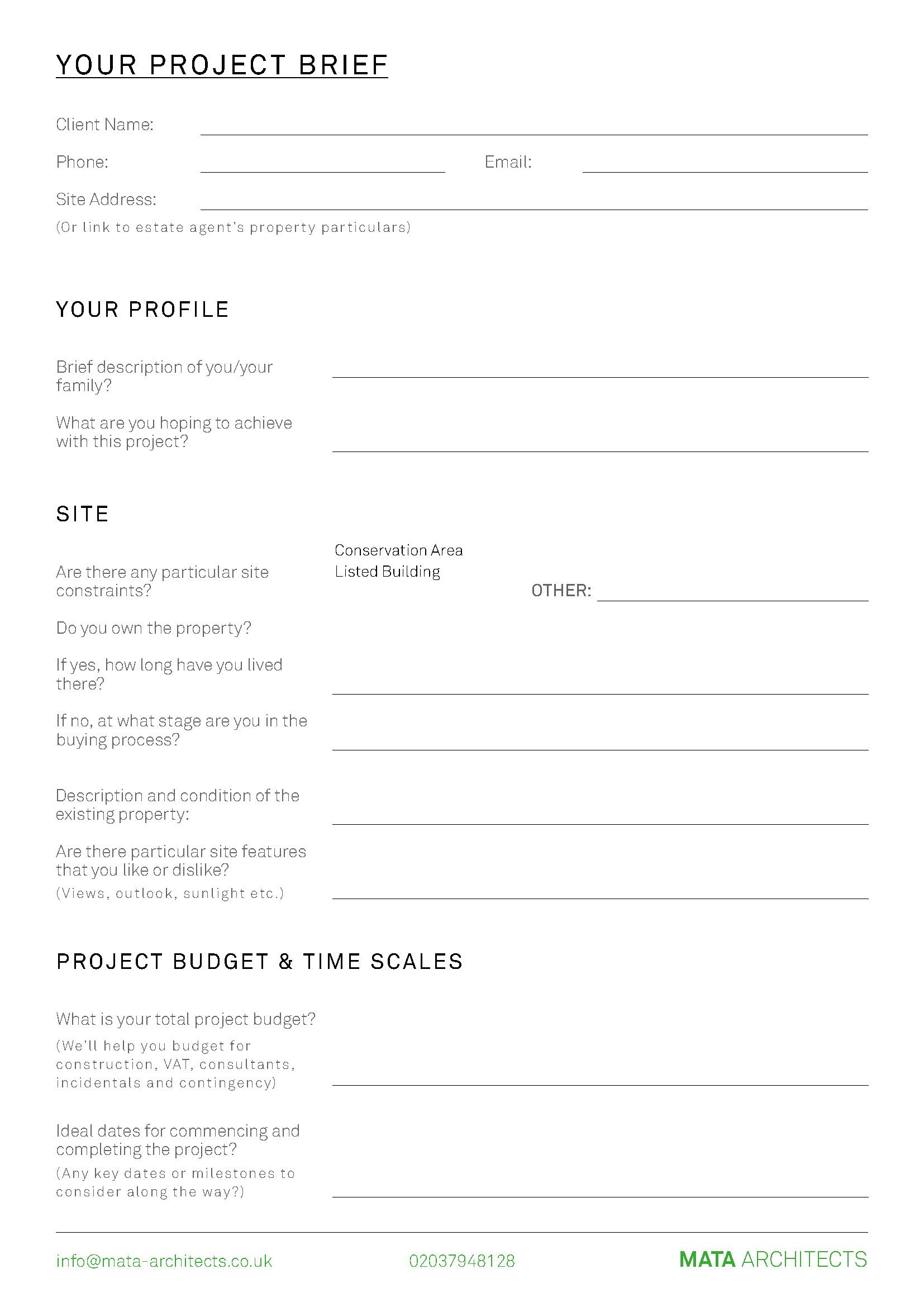Construction Design Brief Template