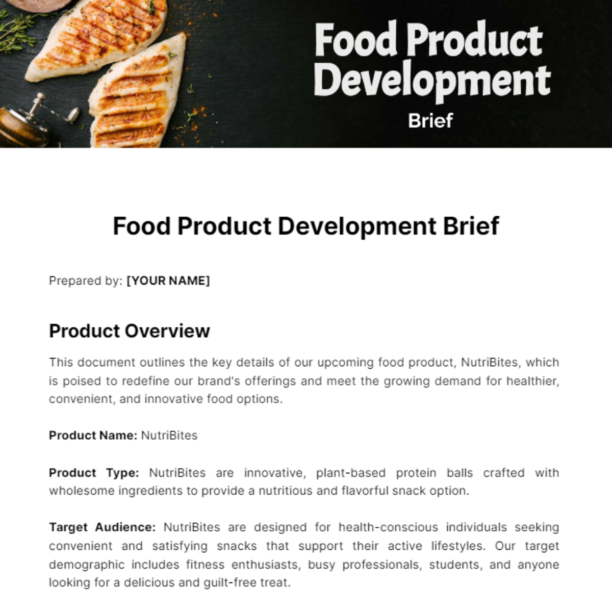 Food Product Development Brief Template