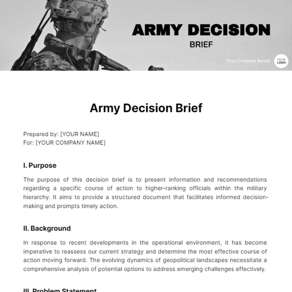 Military Decision Brief Template