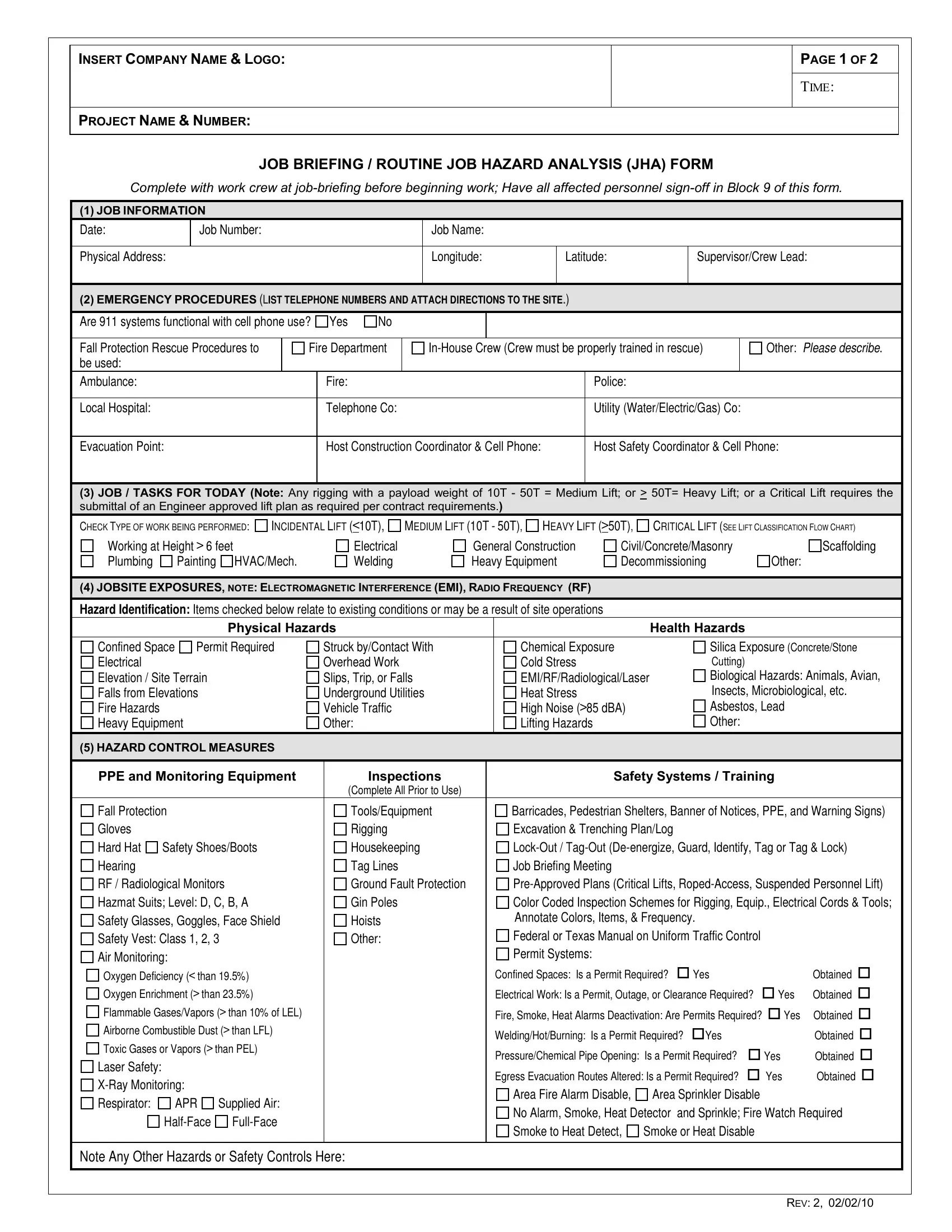 Pre Job Brief Template