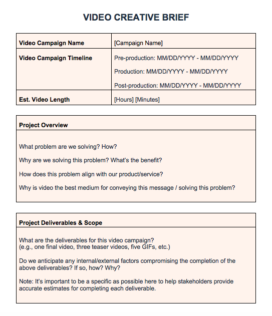 Video Creative Brief Template