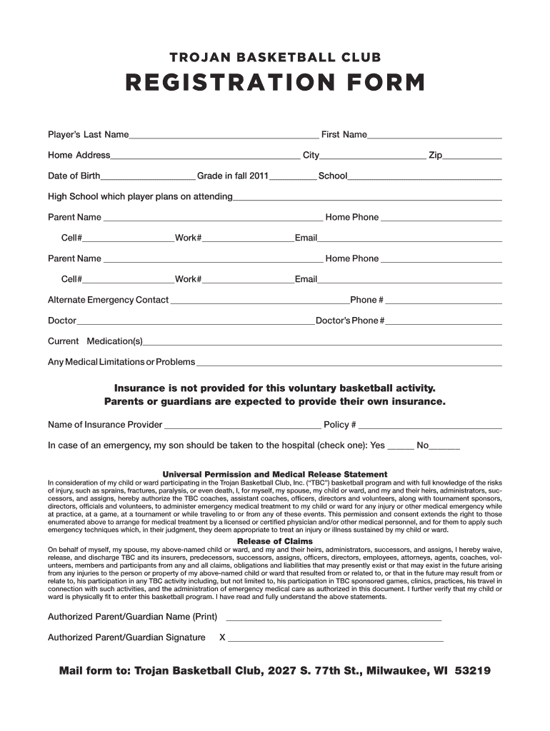 Basketball Player Registration Form Template