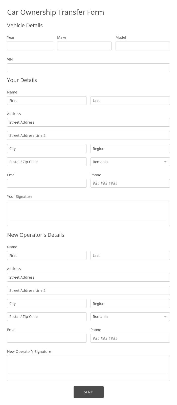 Car Ownership Transfer Form Template