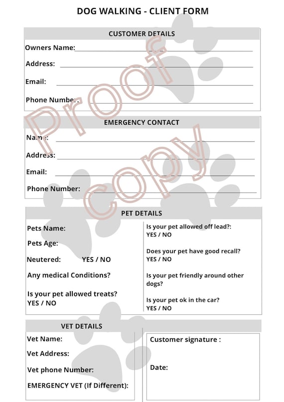 Dog Walking Client Form Template