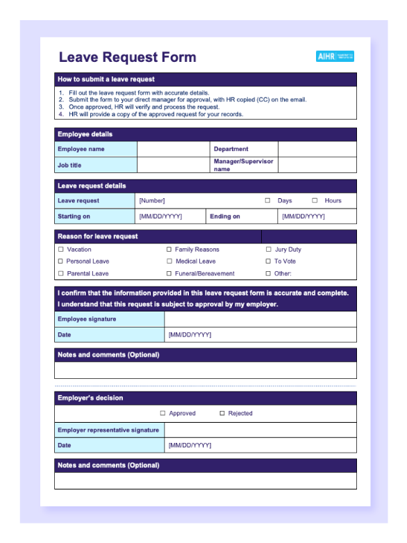 Employee Leave Application Form Template