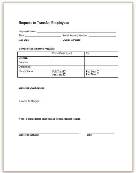 Employee Transfer Request Form Template