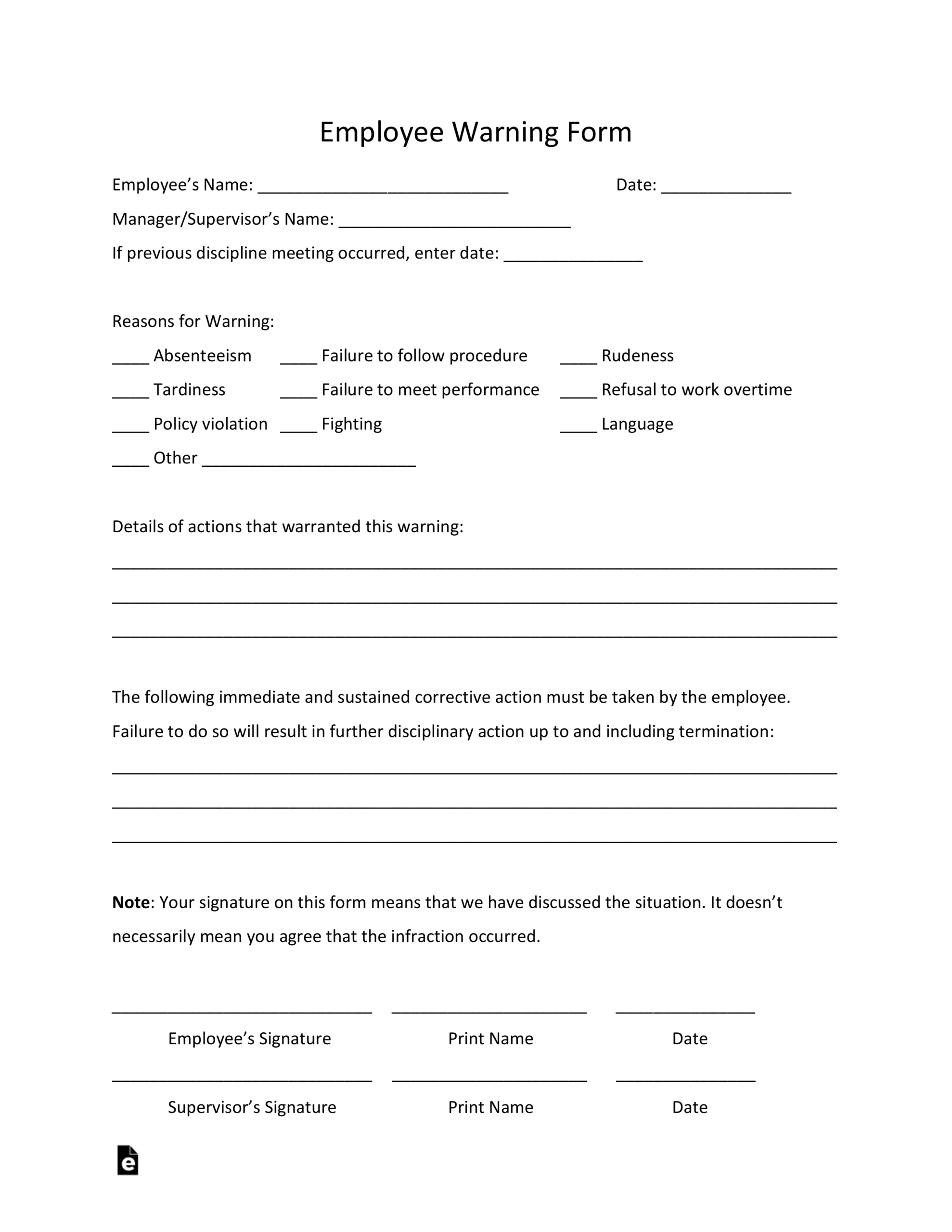 Employee Warning Notice Form Template