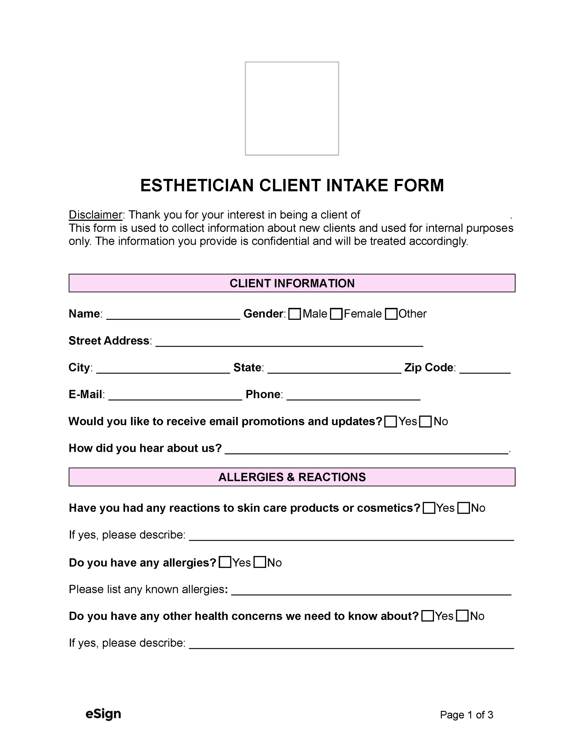 Facial Client Consultation Form Template