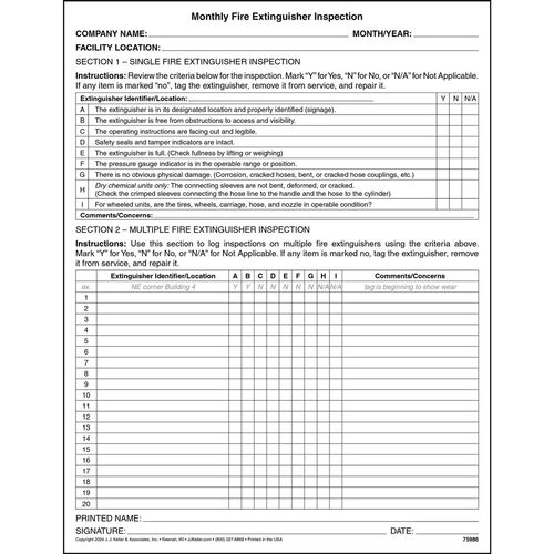 Fire Extinguisher Inspection Form Template