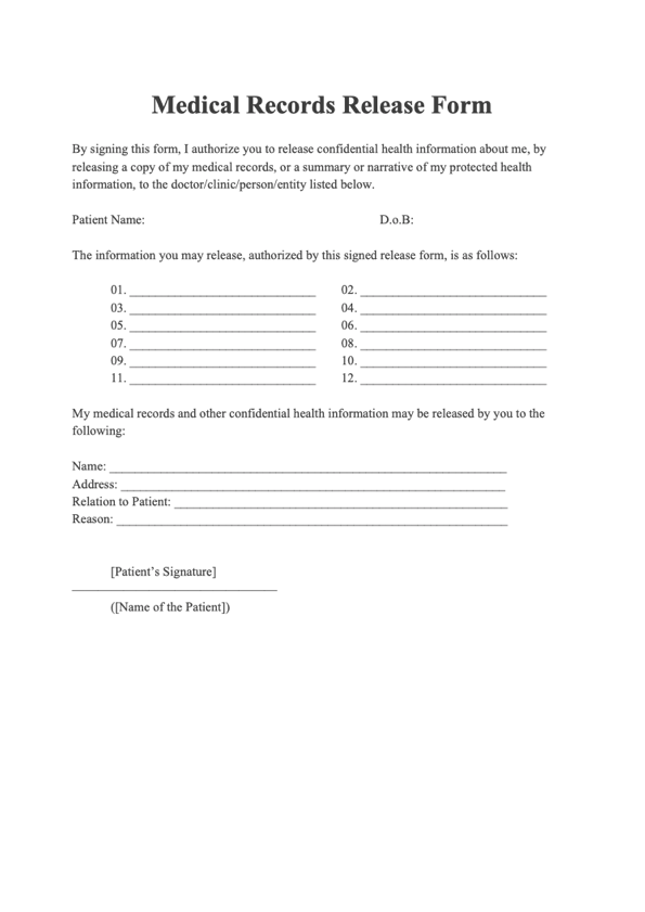 Medical Records Request Form Template