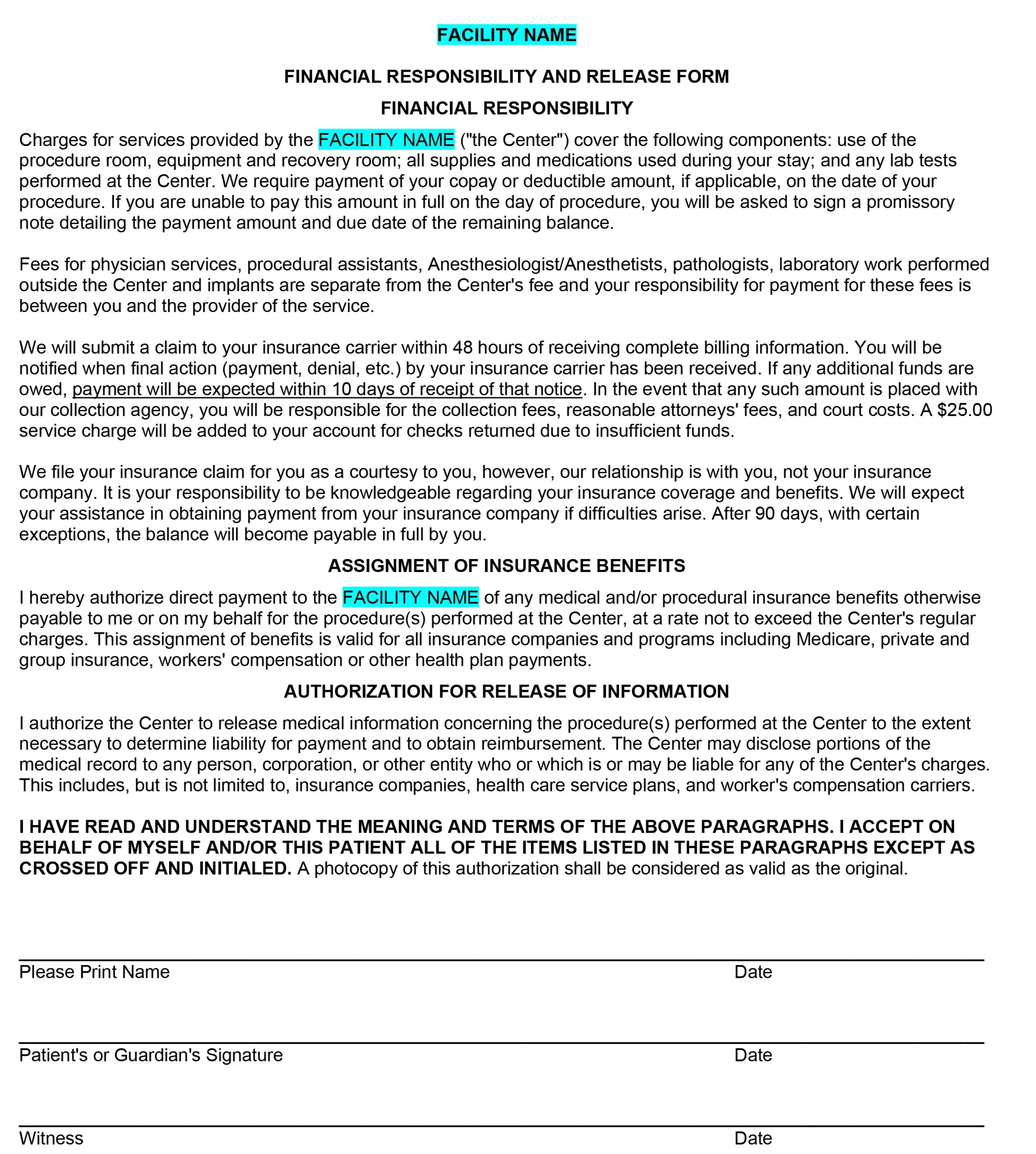 Patient Financial Responsibility Form Template