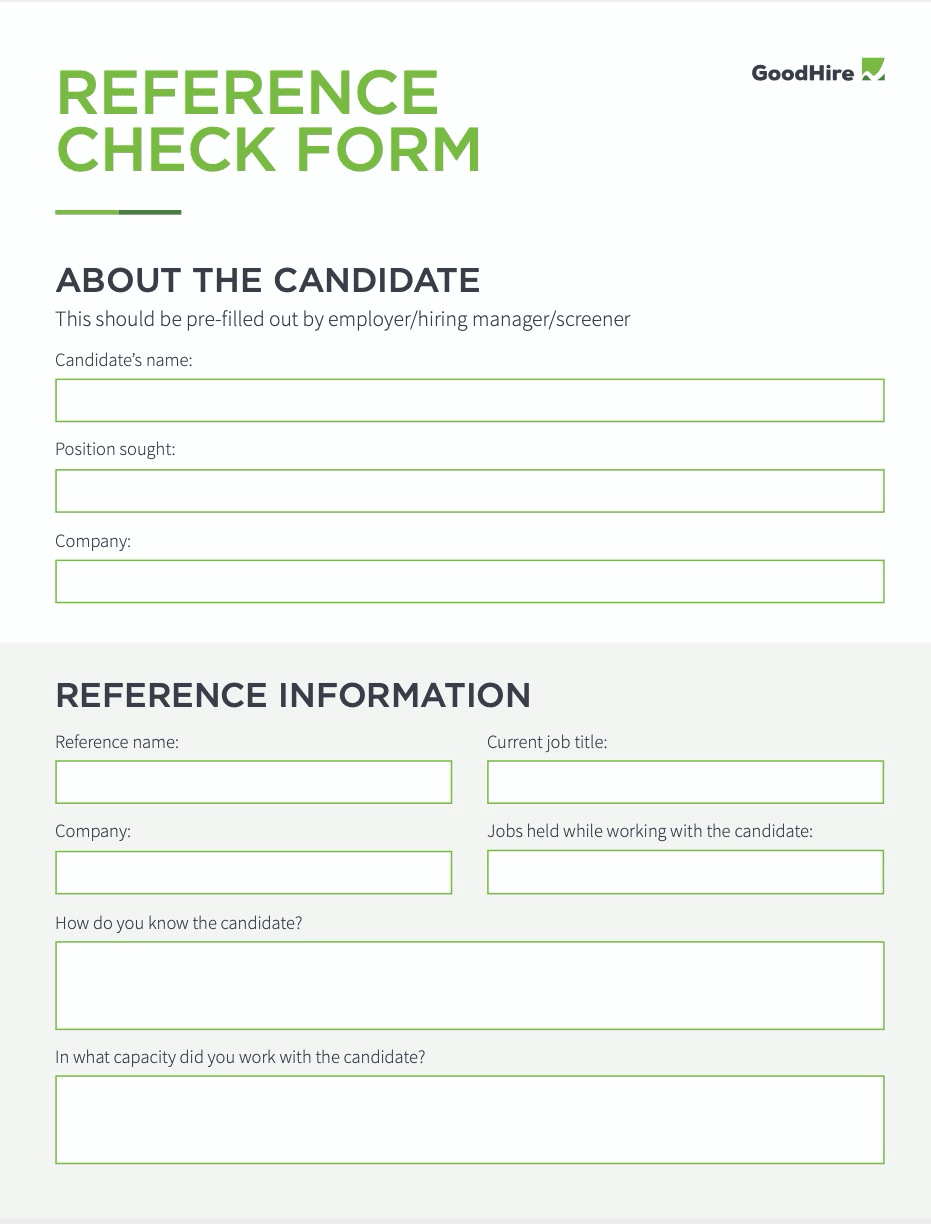Personal Reference Check Form Template