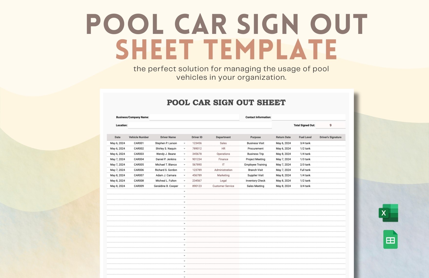 Pool Car Booking Form Template