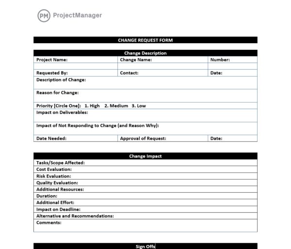 Product Change Request Form Template