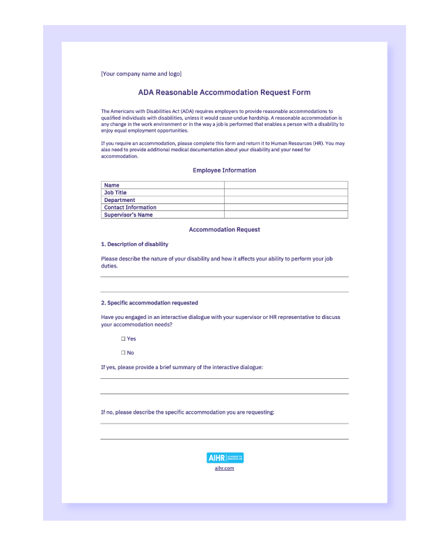 Reasonable Accommodation Request Form Template