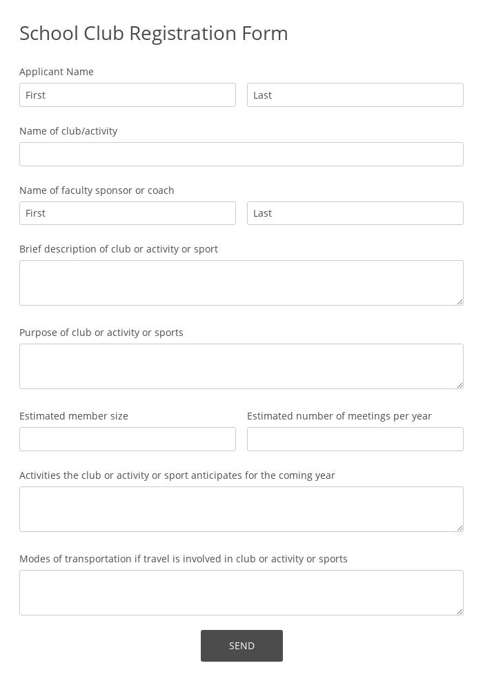 School Club Membership Form Template