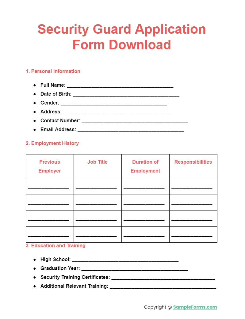 Security Job Application Form Template