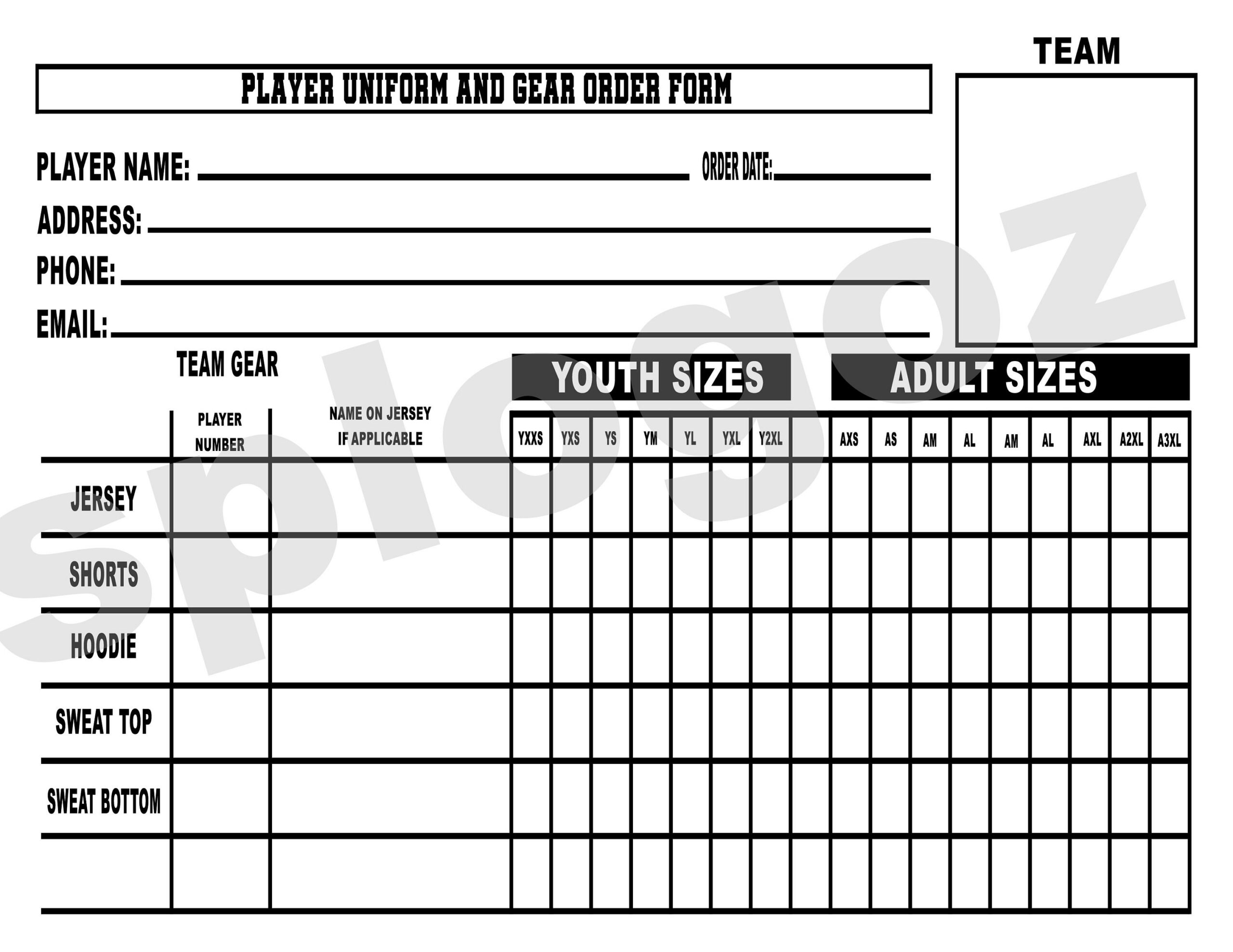 Sports Uniform Order Form Template