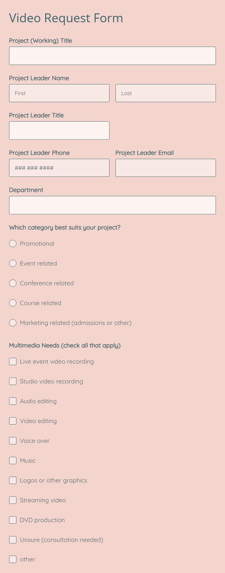 Video Editing Lead Form Template