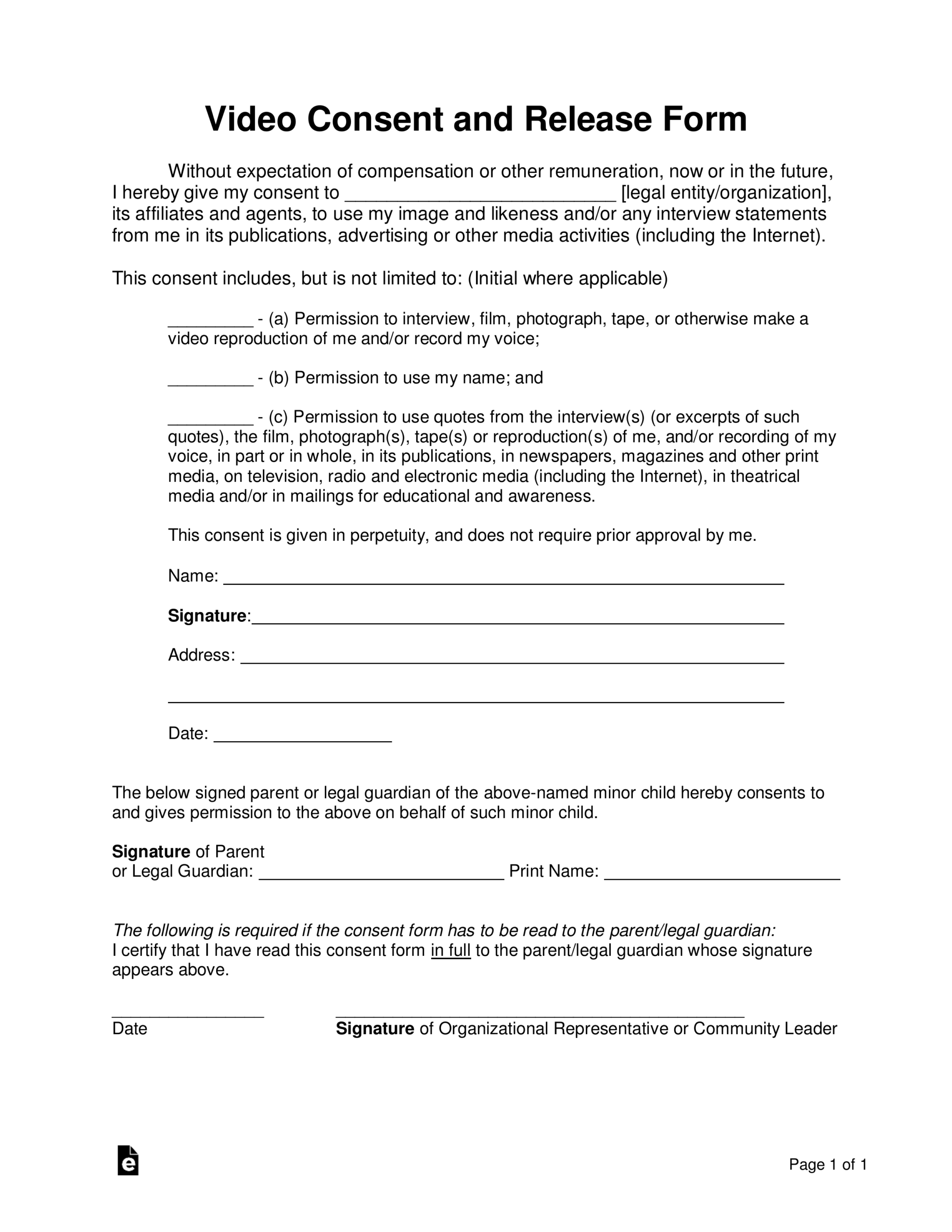 Video Recording Consent Form Template