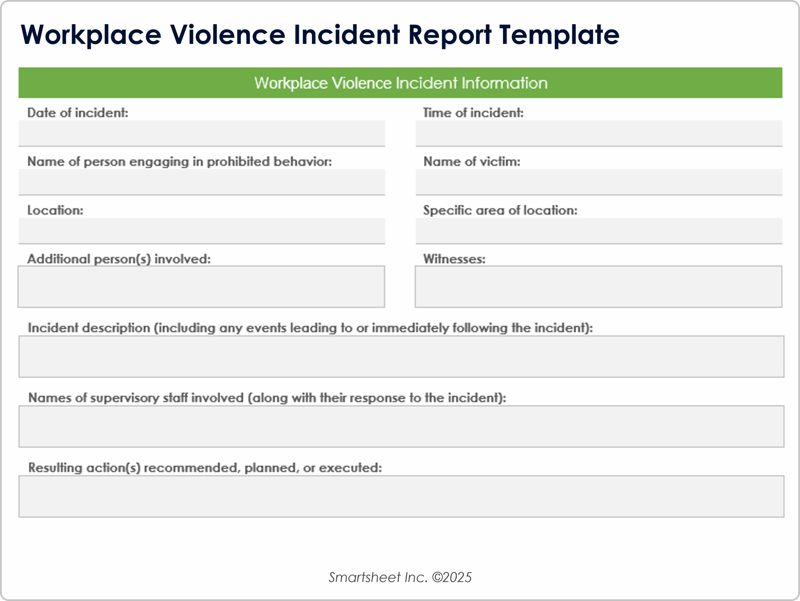 Workplace Violence Reporting Form Template