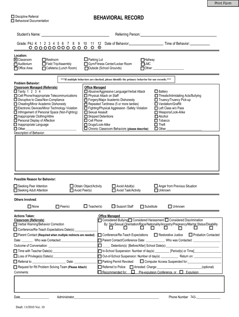 High School Student Referral Form Template