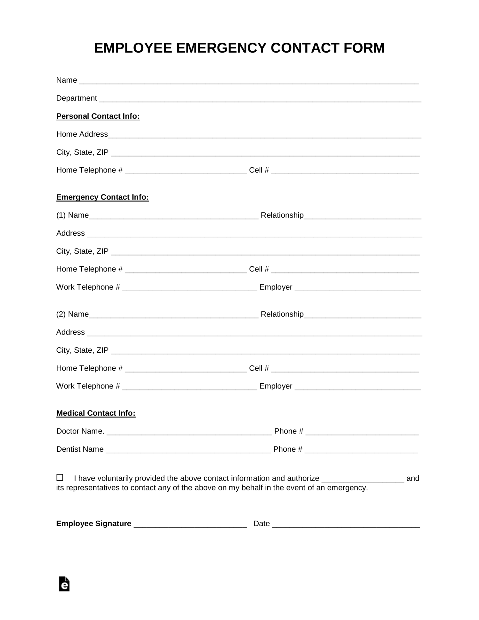 Office Emergency Contact Form Template