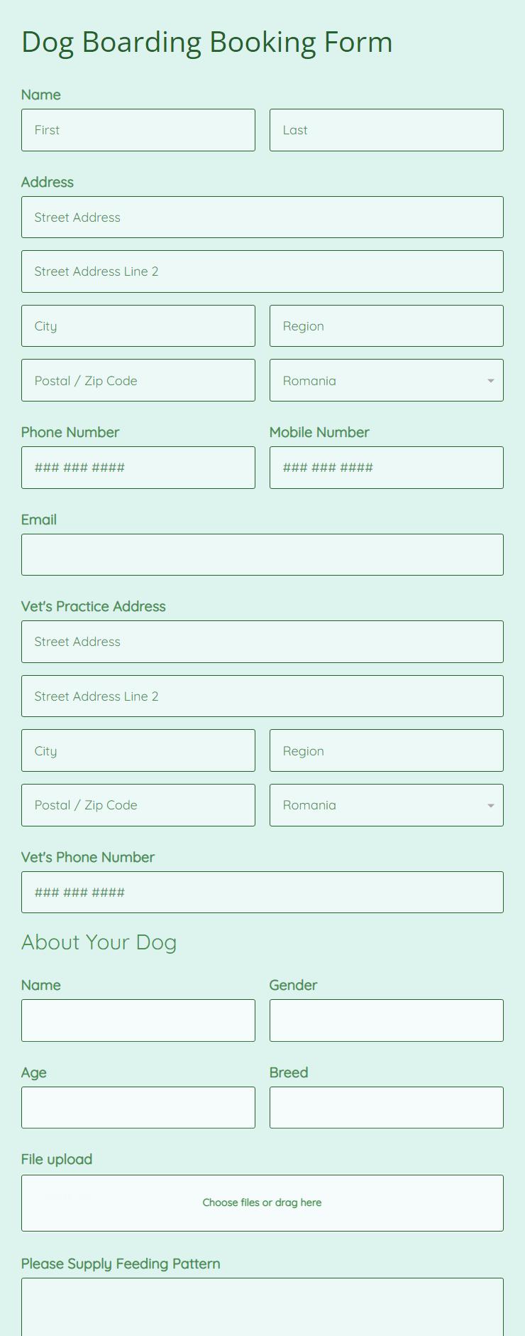 Pet Resort Booking Form Template