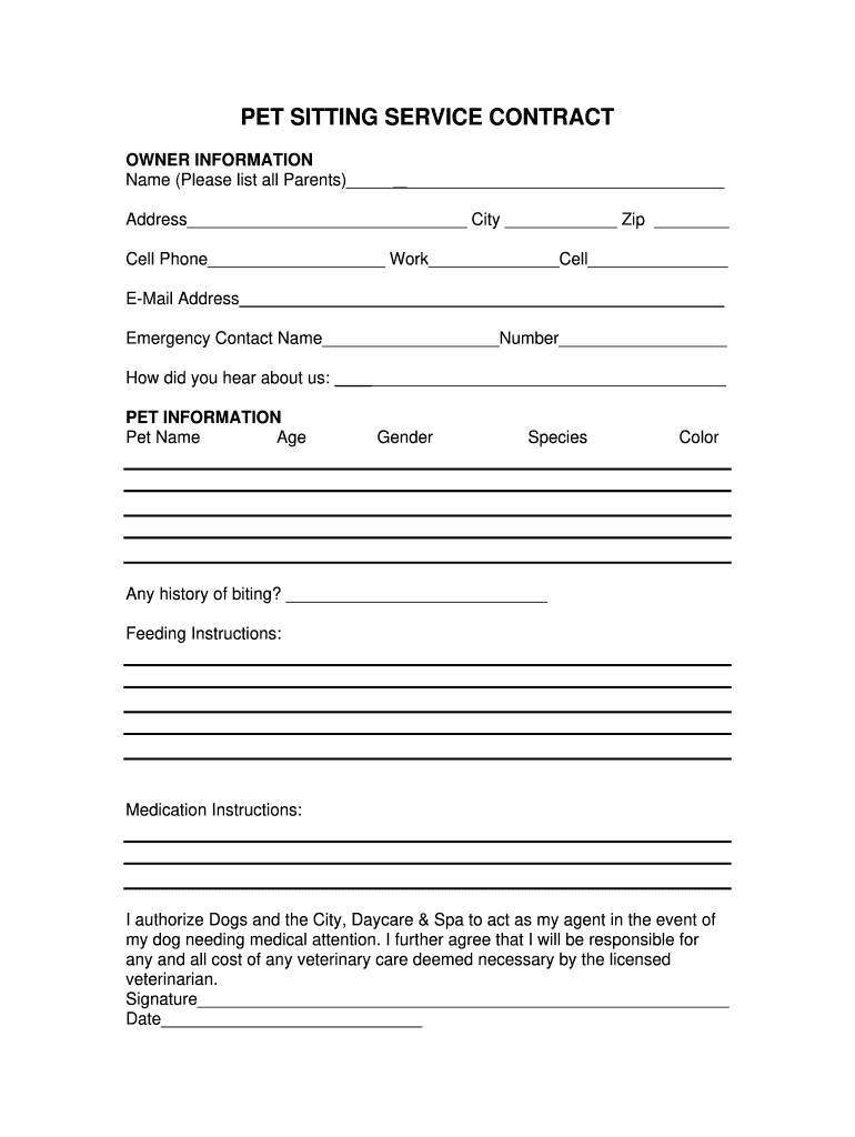 Pet Sitting Client Information Form Template
