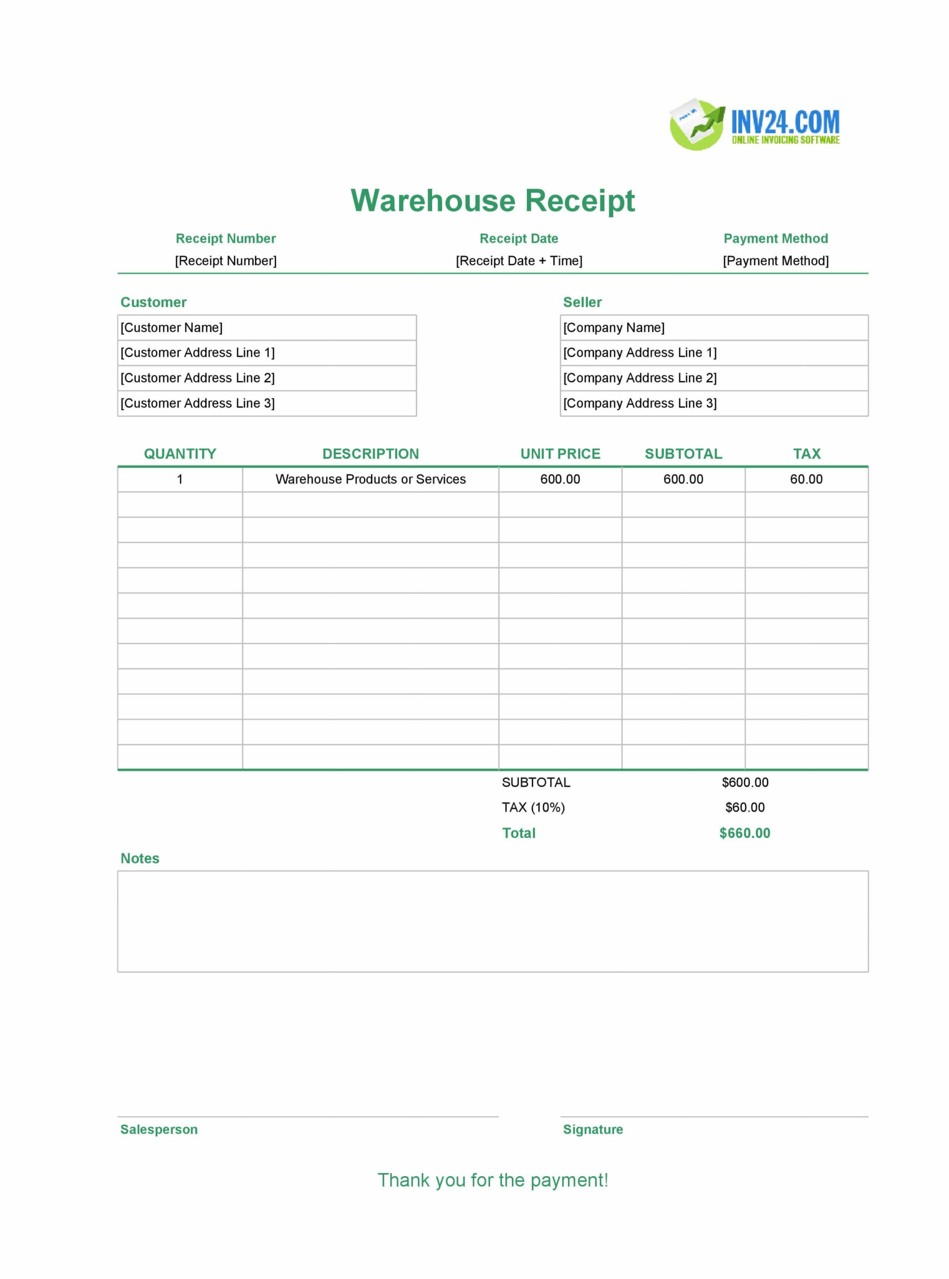 Warehouse Product Receiving Form Template