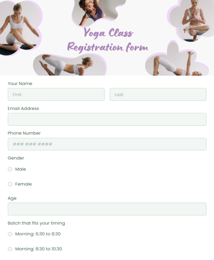 Yoga Class Registration Form Template